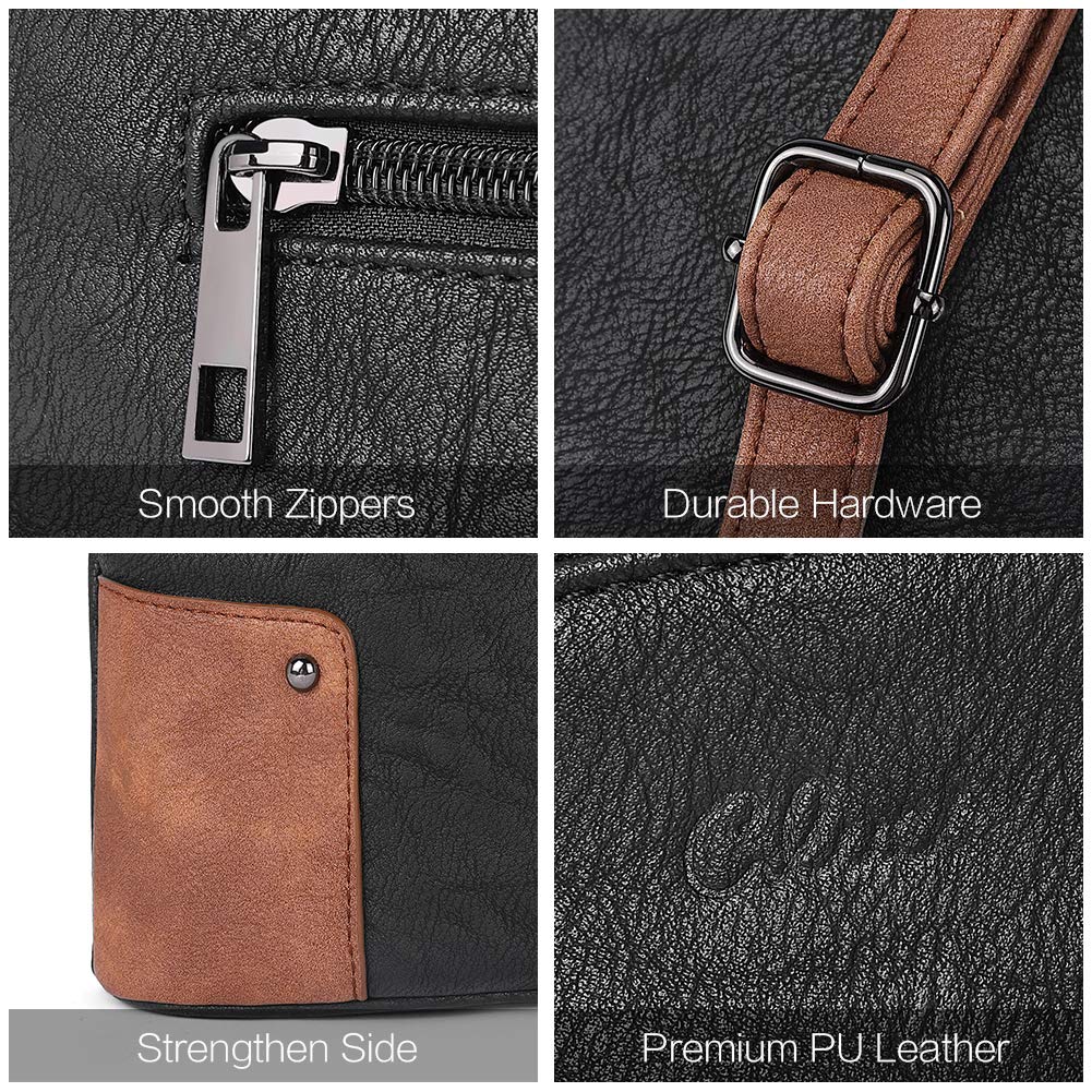 CLUCI Medium Crossbody Purses for Women, Multi Pockets Shoulder Bag, Vintage Messanger Bag, Vegan Leather Travel Two-tone Brown Coarse Grain