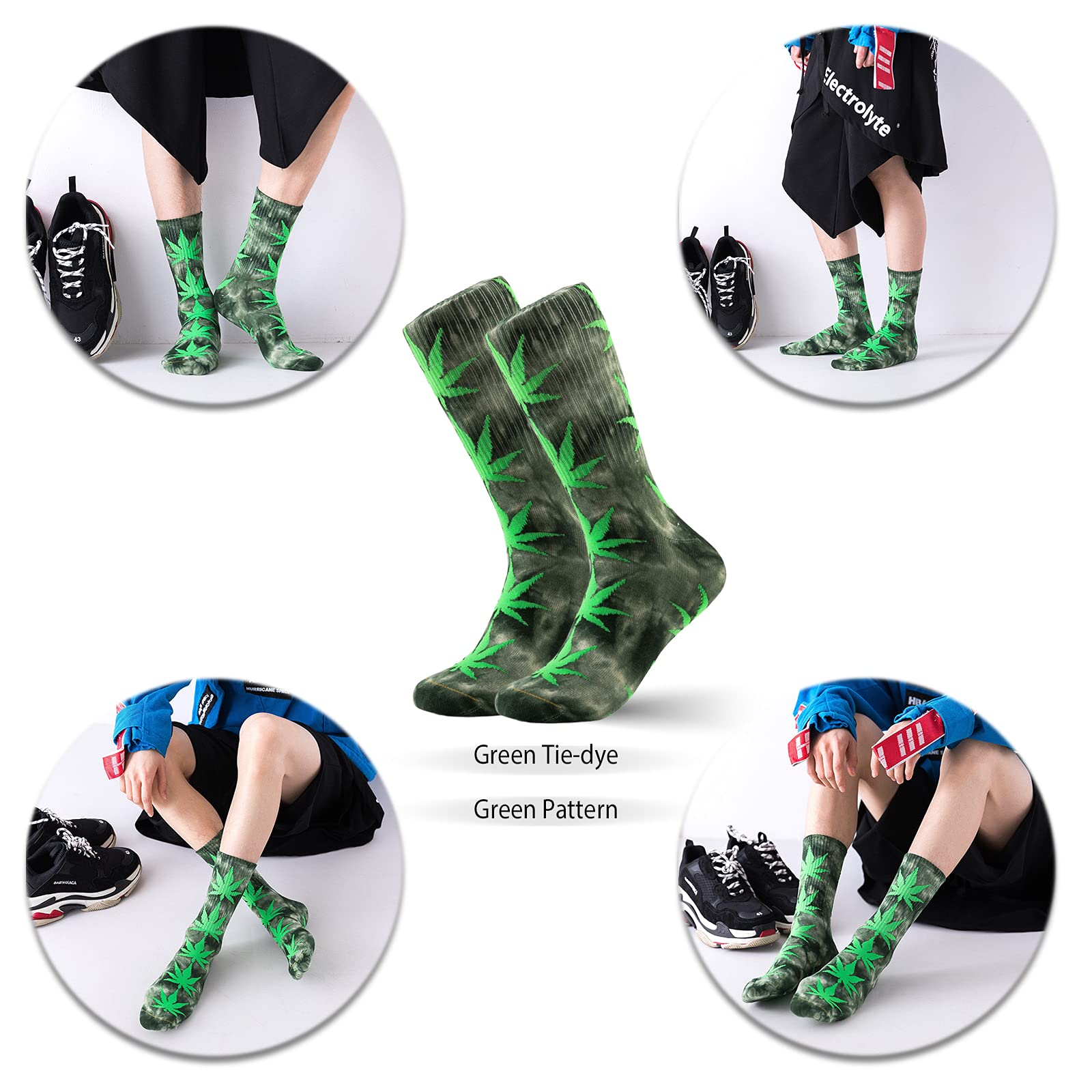 CAPER 5 Pairs Tie Dye Long Socks, Crazy Pattern Design High Crew Hip-hop Socks Gifts, Unisex…