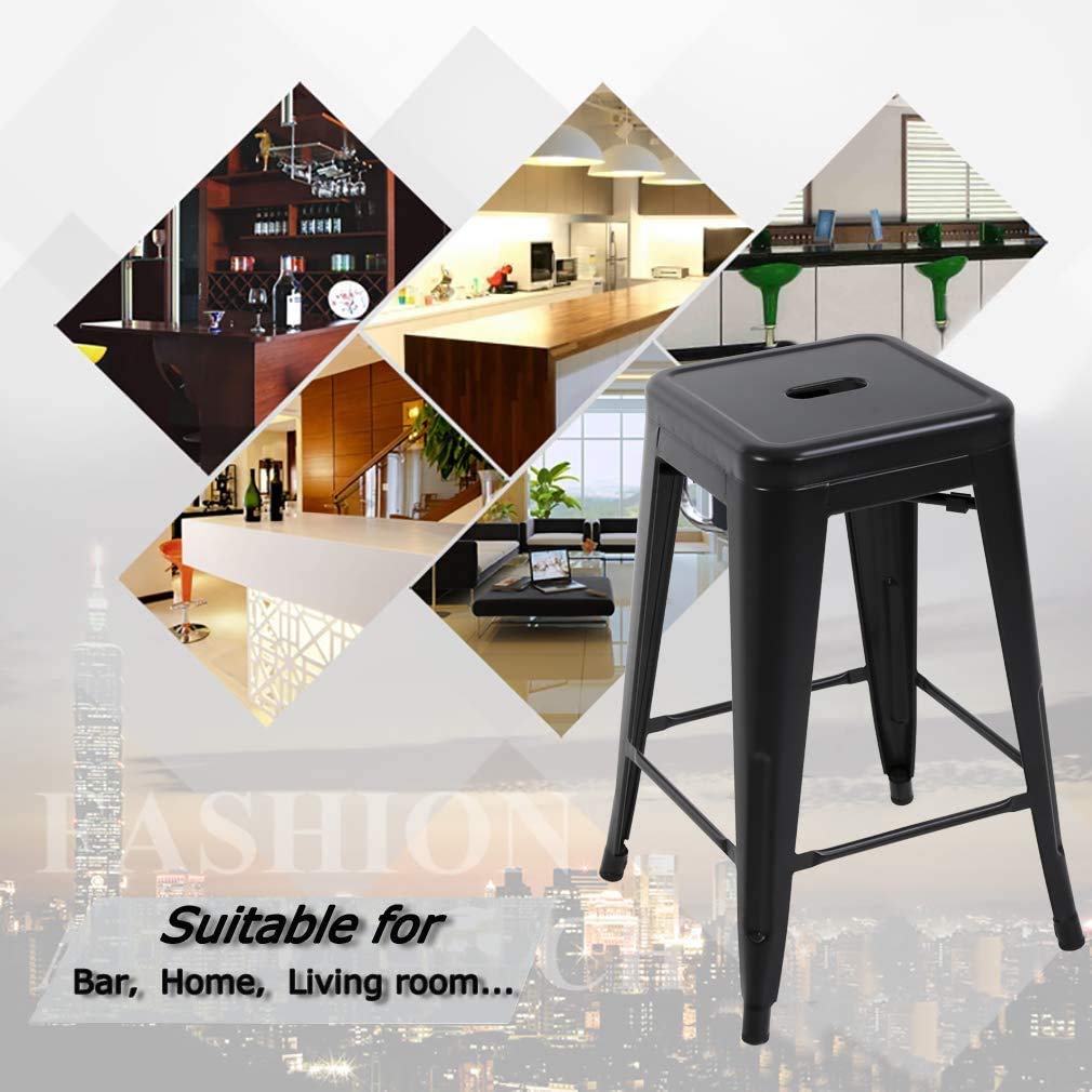 FDW Set of 4 Bar Stools 30 Inches Metal Bar Stool Counter Height Bar StoolsPatio Stool Stackable Barstools Kitchen Counter Stool Indoor/Outdoor Stool Metal Bar Stools Moden Dining Chairs