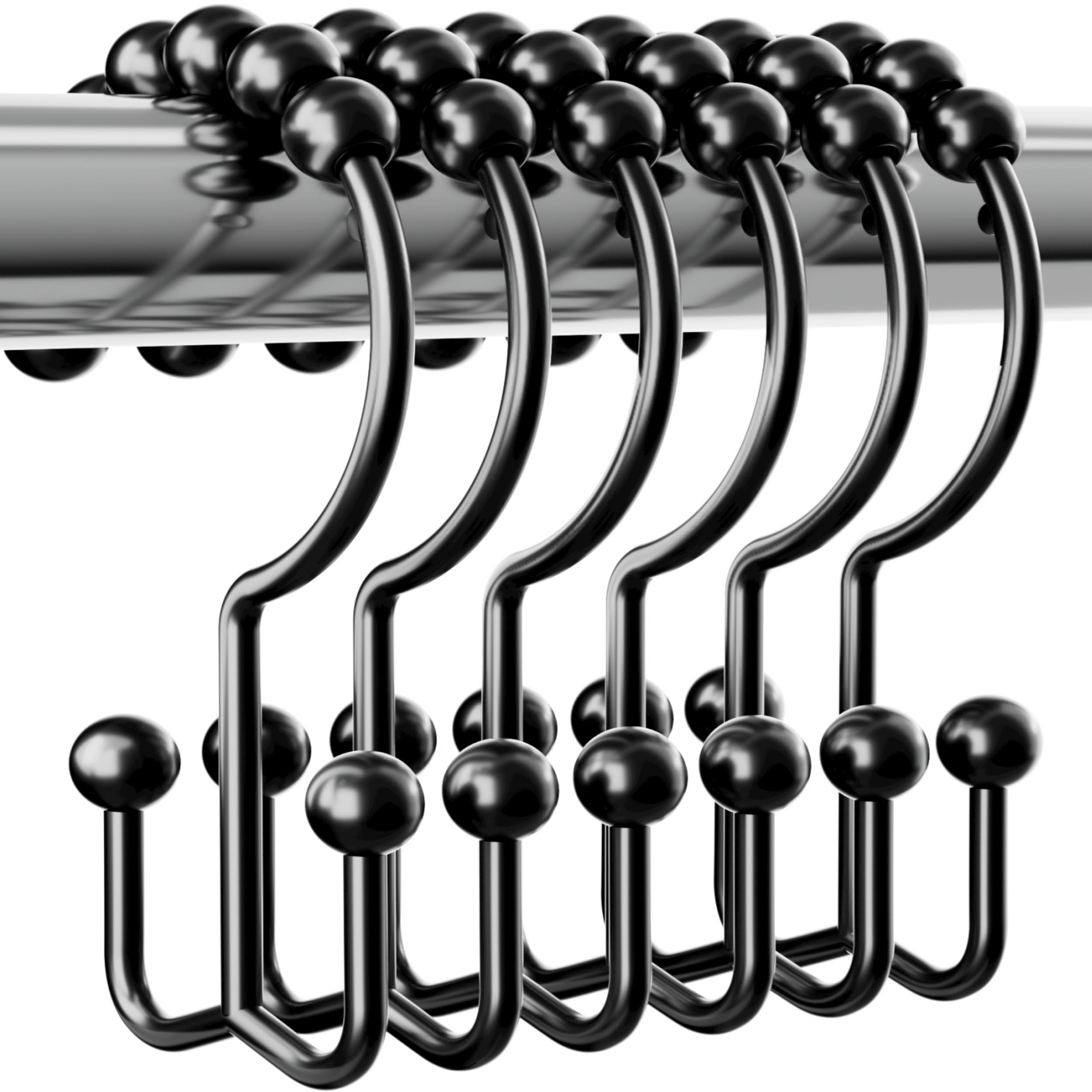 BBLHOME Shower Curtain Hooks Rings, Sturdy Shower Curtain Hooks Rings Rust Proof Metal Double Sided Shower Hooks Rings for Bathroom Shower Curtain Rod Curtains, Set of 12 Hooks, Black