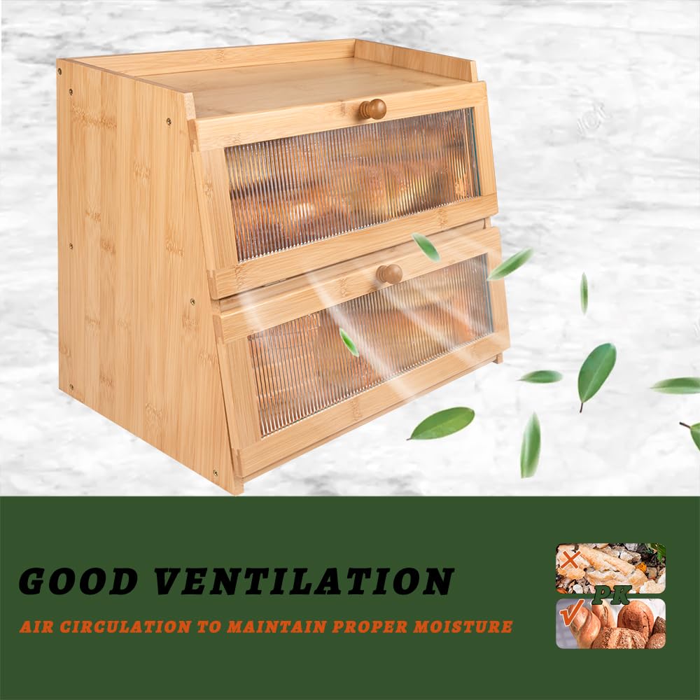 Beavtaens Bread Box, Bamboo Bread Box for Kitchen Countertop, Large Capacity Bread Storage, Bread Container for Kitchen Corner & Living Room & Dining Table (Natural Wood)