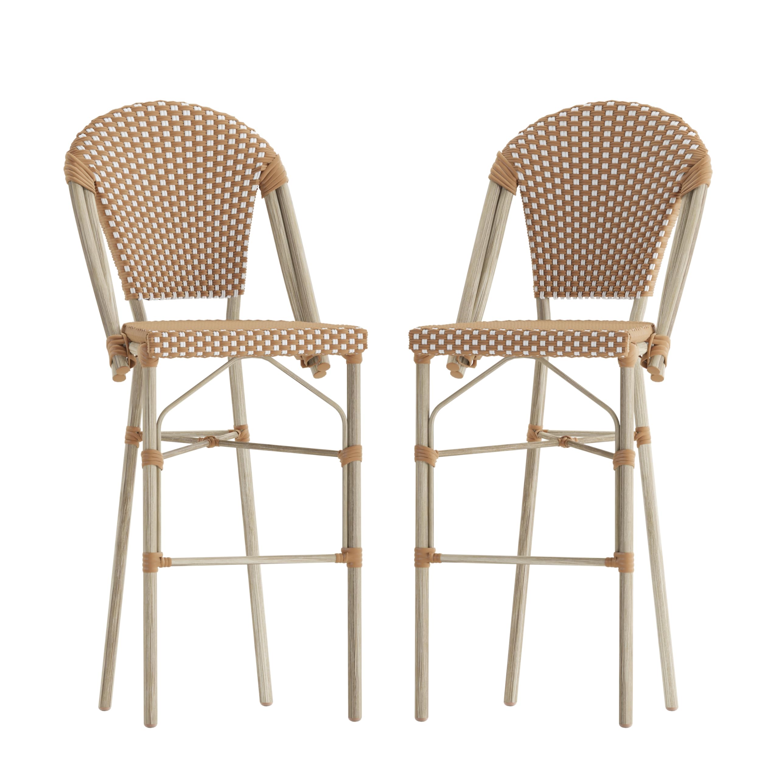 Flash Furniture Lourdes Commercial Grade Bistro Barstool, Stackable Indoor/Outdoor Dining Stool, 30"High, Natural/White & Light Natural Finish, Set of 2