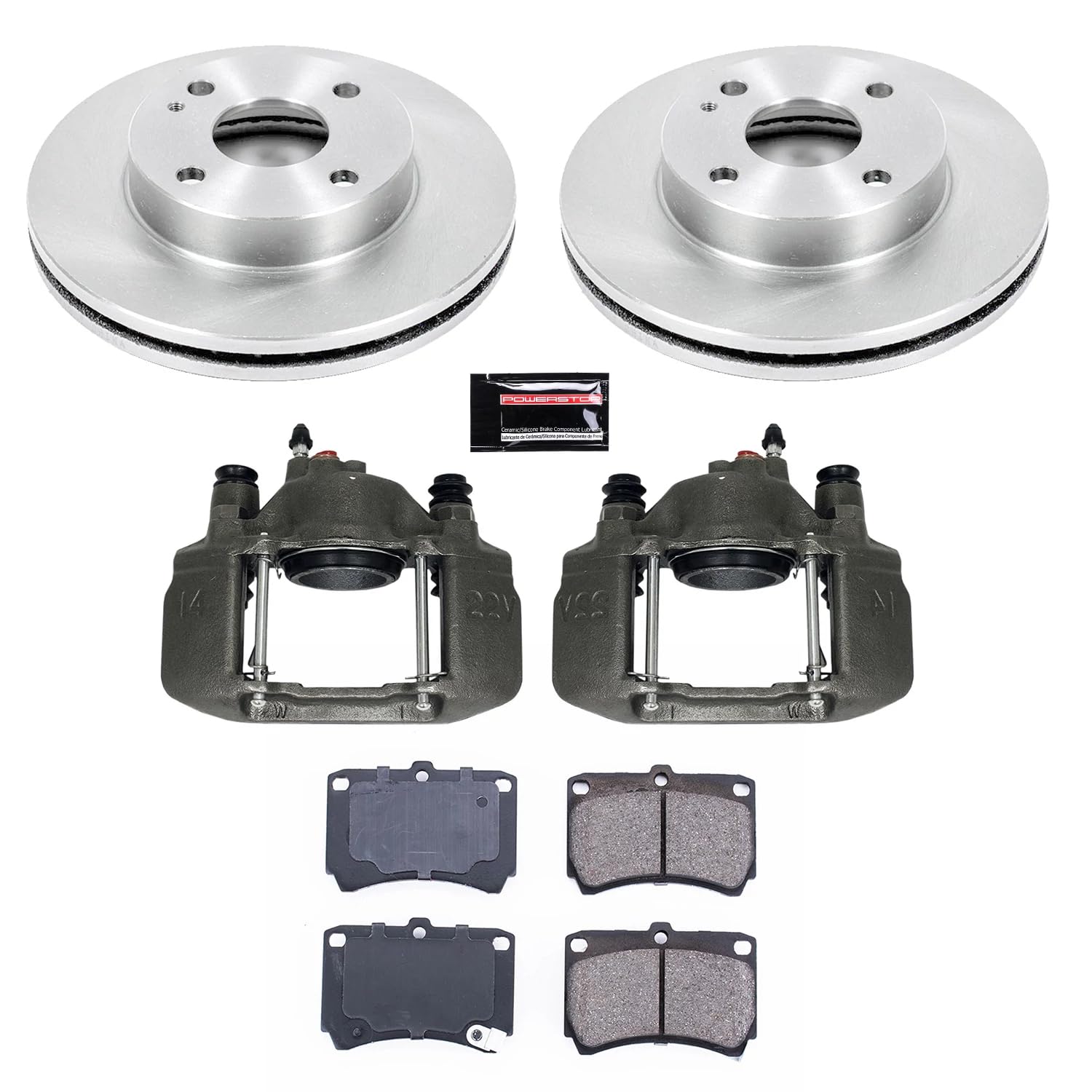 Power Stop KCOE4933 Autospecailty Replacement Front Brake Caliper Kit- OE Brake Rotor, Brake Pads & Calipers For Ford Escort, Mazda 323, Mazda Protege, Mercury Tracer [Model Specific]