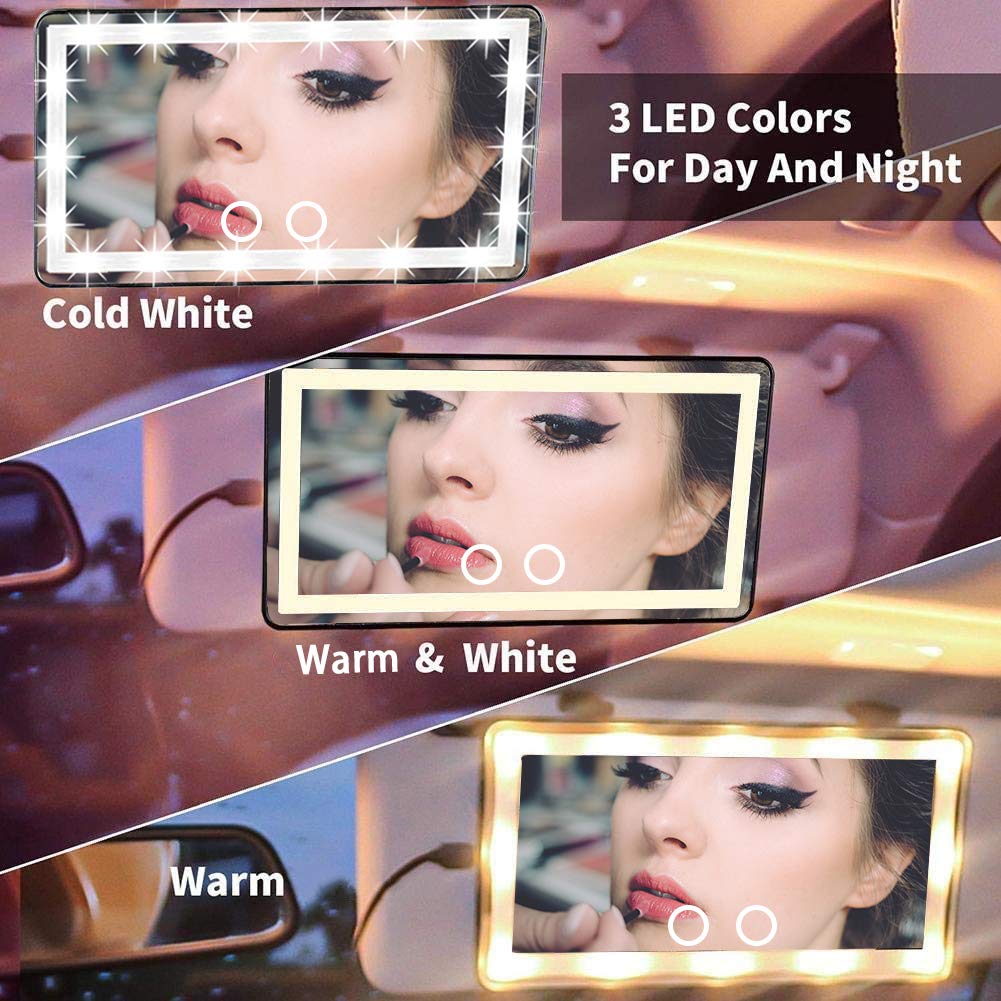 Car Visor Vanity Mirror,Battery Power Car Makeup Mirror with Lights 60 LED,3 Light Mode Car Vanity Mirror,Dimmable Sun Visor Mirror Clip-on Vanity Mirror for Women（Black）