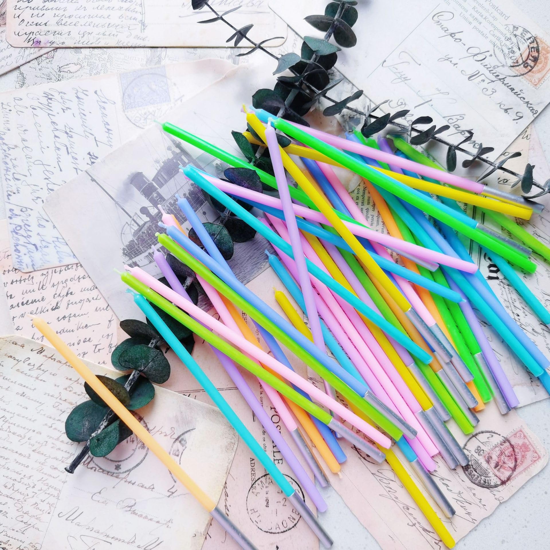 Cwise-100 Count Rainbow Birthday Candles -Long Thin Cake Candles - Giant Pack Colorful Pencil Candles Birthday Candle - Birthday, Celebration, Wedding. Cake Decorations (100 PCS)