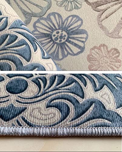 Modern Bright Floral Area Rugs for Living Dinning Room Multicolor Artistic Flowers Print Floor Mats Machine Washable Durable Carpet Throw Rug,3'x5',Blue