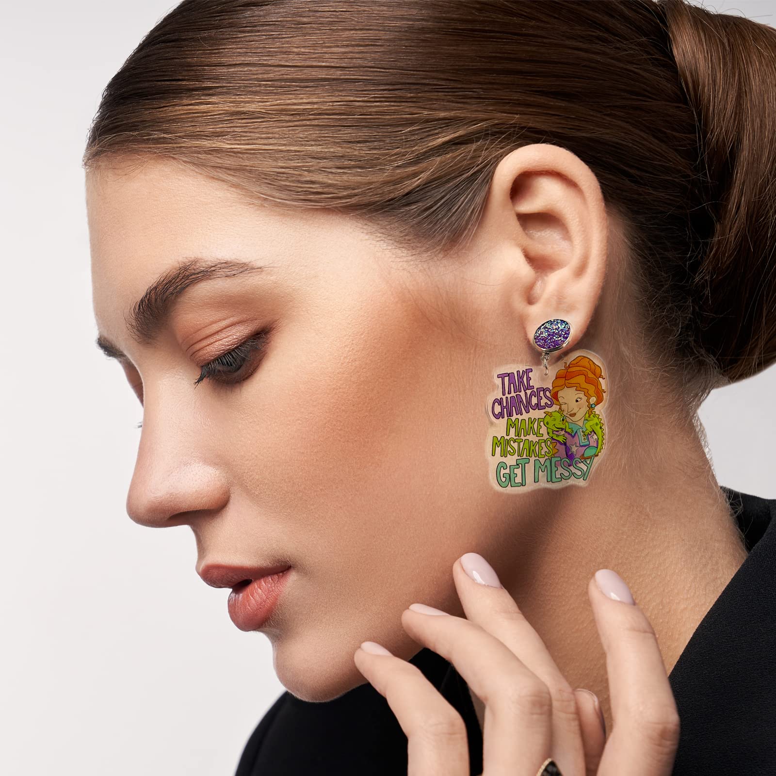 Cute Pair of Magic School Bus Style Earrings for Teachers, Principals, Kindergarten Teachers, Acrylic, No Gemstone