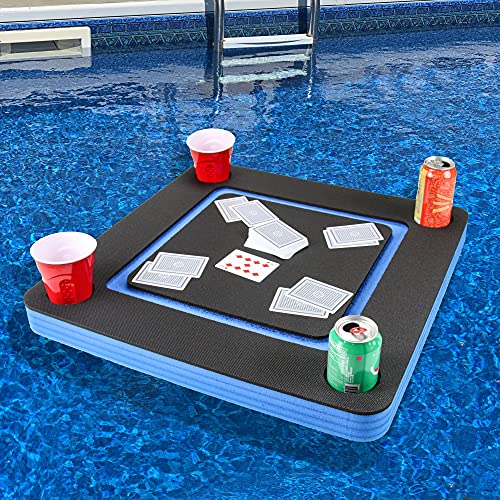 Polar Whale Floating Game or Card Table Blue and Black Tray for Pool or Beach Party Float Lounge Durable Foam 23.5 Inch Drink Holders with Waterproof Playing Cards Deck UV Resistant