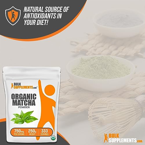 BulkSupplements.com Organic Matcha Powder - Matcha Organic, Matcha Powder for Latte & Baking, Culinary Grade Matcha Powder - Organic & Gluten Free, 750mg per Serving, 250g (8.8 oz)