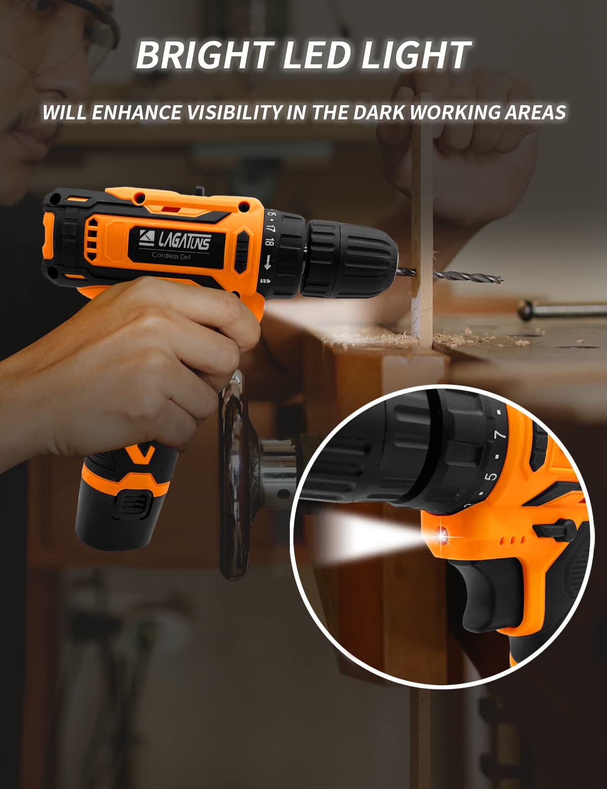 Cordless Drill Set,12V Electric Screwdriver Driver Tool Kit,18+1 Clutch & Variable Speed,3/8-Inch Keyless Chuck,35NM(310in-Lbs)Max Torque,with 2 Battery & Charger,and other accessories