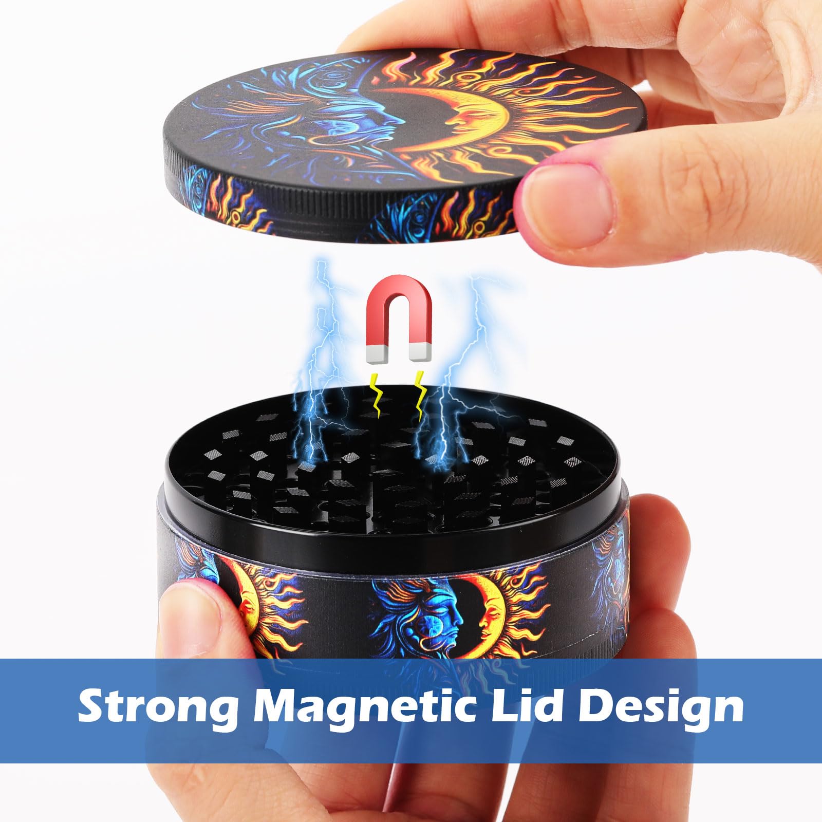FIREEYE Grinder Spice Grinder Blue Sun and Yellow Moon 3 Inch