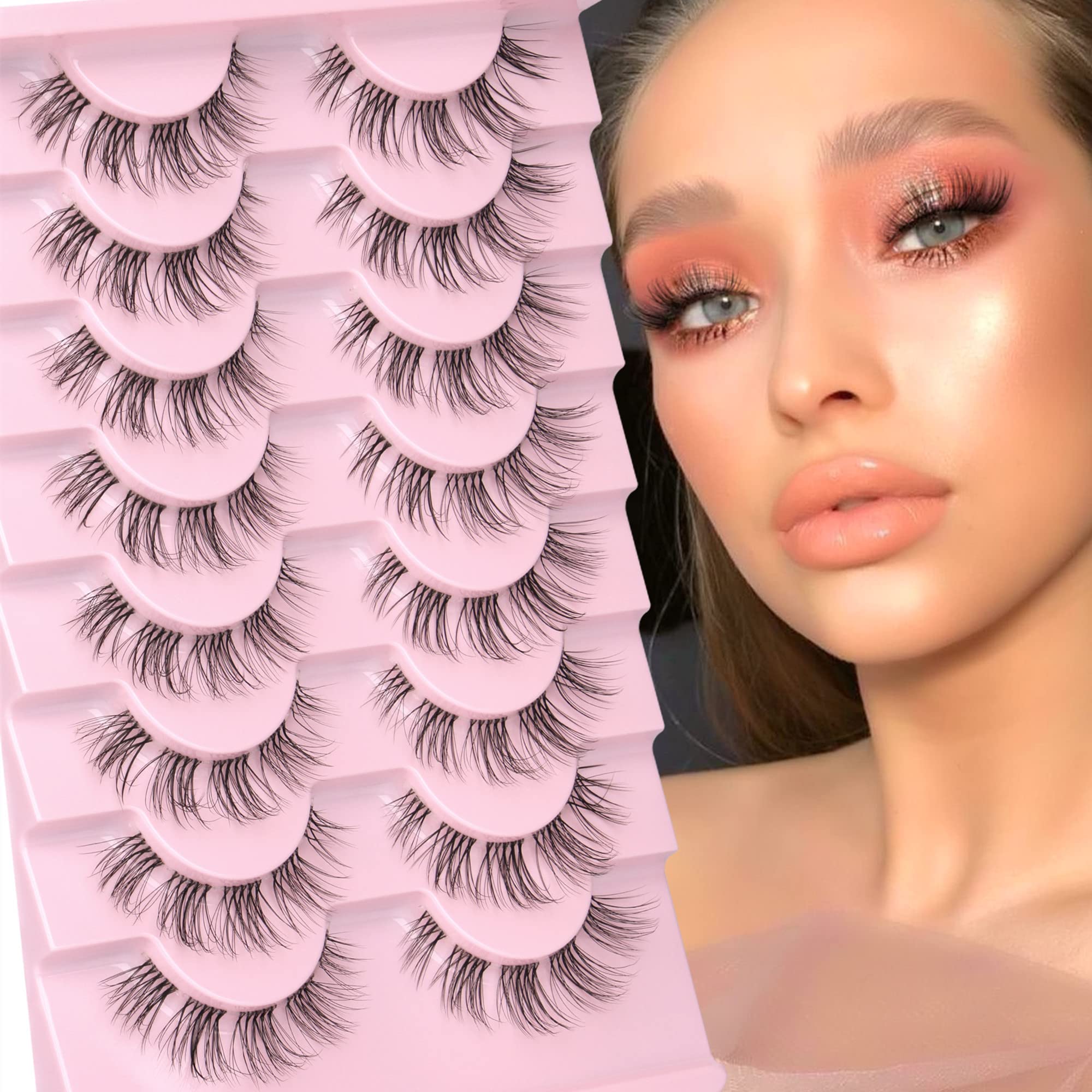 Cluster Lashes with Clear Band Fluffy False Eyelashes Natural Look Wispy Lashes Individual Lashes DIY Lash Extensions Natural False Lashes 8 Pairs