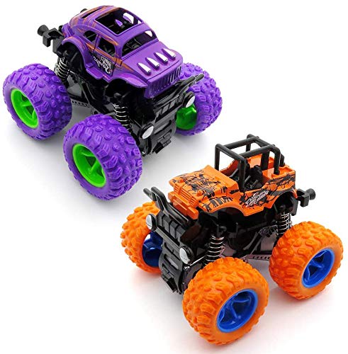 WOCY 2 Pack Monster Trucks Toys for Boys,Pull Back Cars,Friction Powered Toys Cars for Toddlers as Gifts for 3-12 Years Old Boys & Girls (Purple and Orange)