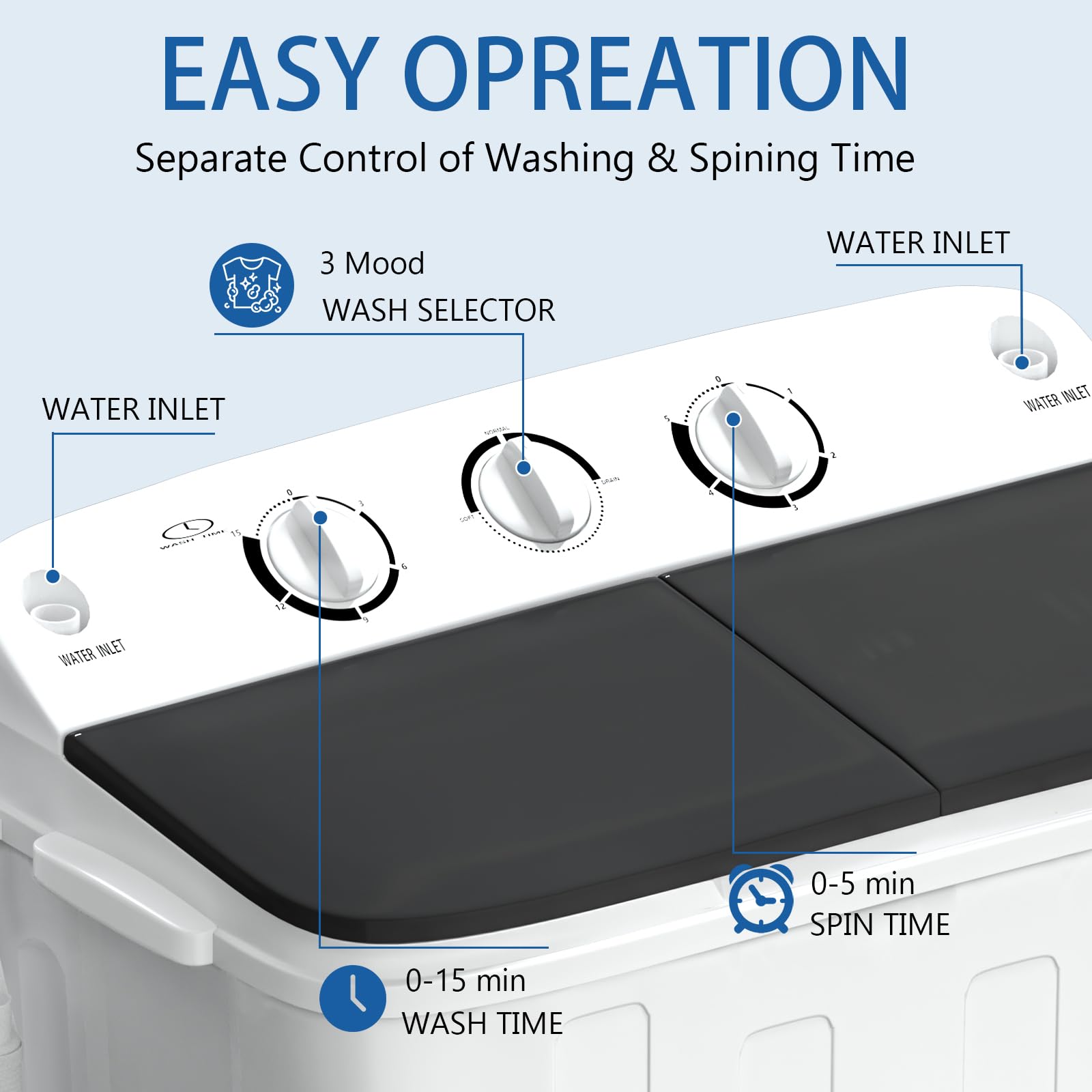 Doghly Compact Mini Twin Tub Washing Machine with Drying Rack, 11lbs Portable Laundry Washer and 7lbs Spinner, Convenient and Efficient for Dorms, Apartment (18lbs)