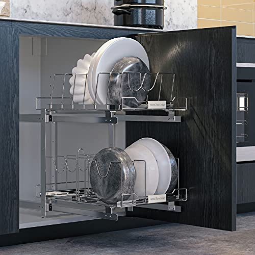 Home Zone Living Pull Out Kitchen Cabinet Organizer with Two Tiers of Storage, 15β W x 20β D