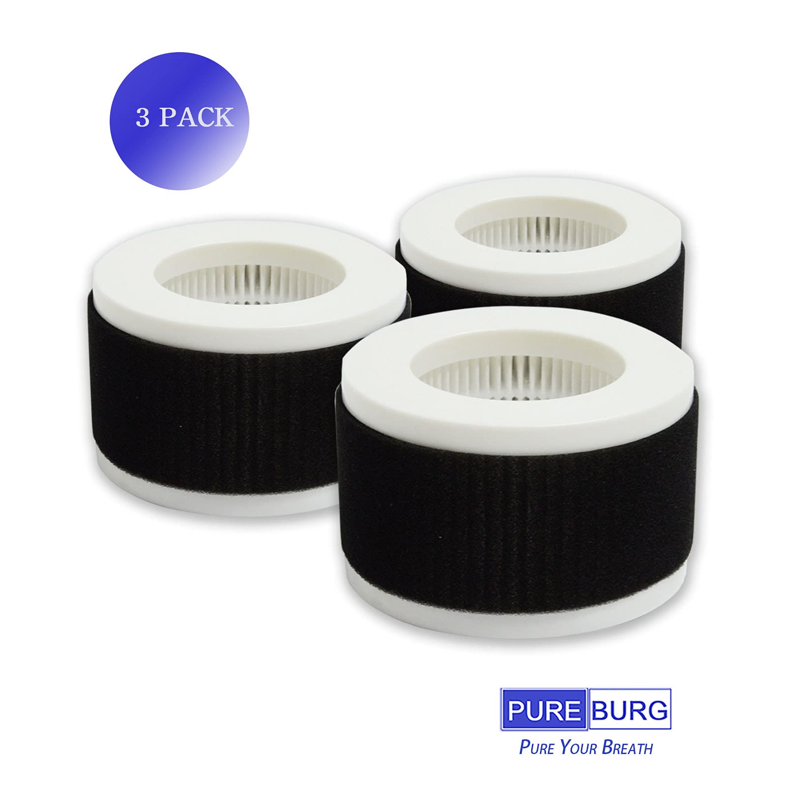 PUREBURG Replacement HEPA Filters Compatible with Pro Breeze Mini Air Purifier PB-P02, Part Number PB-P02F, 2-IN-1 High efficiency,3-Pack
