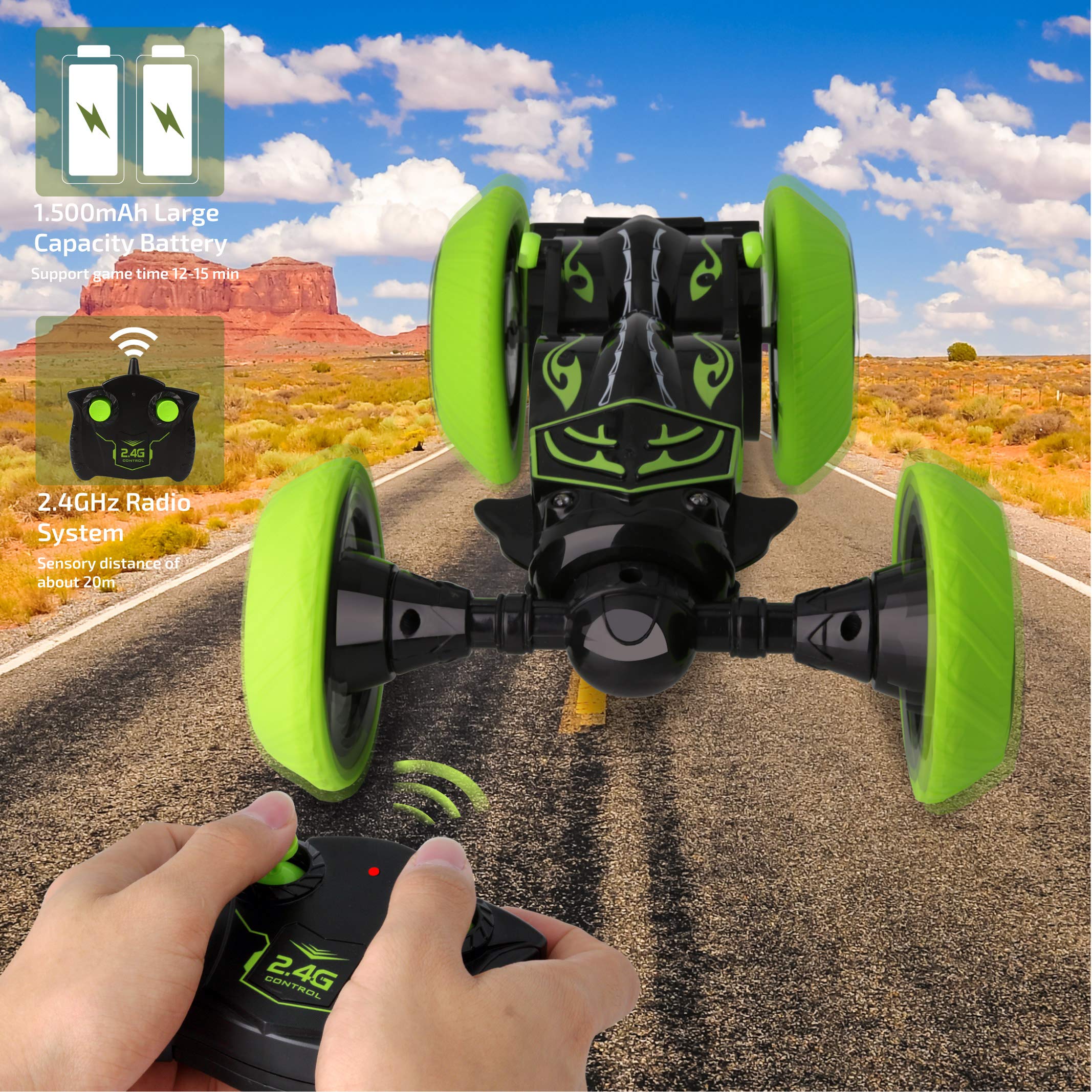 PP PICADOR Remote Control Stunt Cars Double Sided 360°Rotating, 2.4 GHZ Remote Control Crawler Toy Gift for Kids Boys Girls, Include Battery