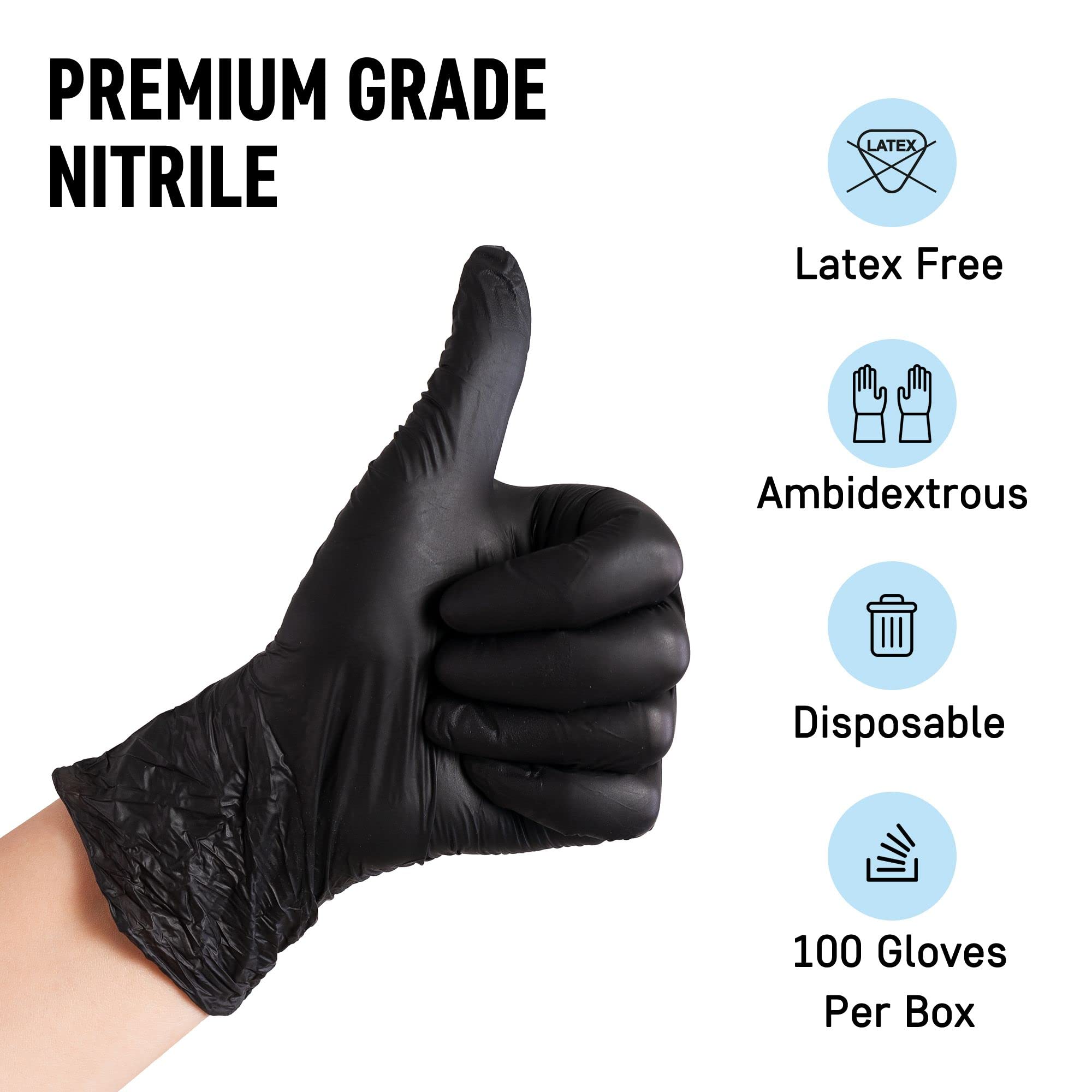 Black Disposable Nitrile Gloves Medium - 200 Pack, Medical Exam Gloves, Powder Free, Latex Free Gloves