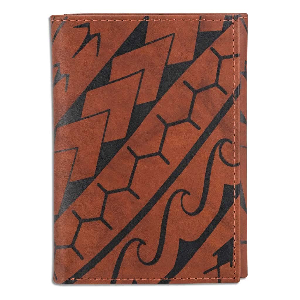 Polynesian Tattoo Trifold Wallet, Genuine Leather, "Manu" Tattoo art by Eugene Ta’ase (Antique Bourbon) from NAKOA