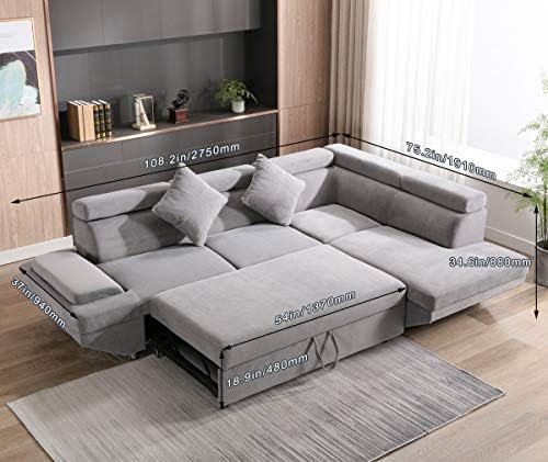 FDW Sofa Sectional Futon Sofa Bed Sofa for Living Room Couches and Sleeper Sofa PU Leather Sofa Set Corner Modern Queen 2 Piece Contemporary Upholstered, Blue