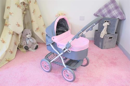 KOOKAMUNGA KIDS Baby Doll Stroller - Foldable Baby Stroller for Dolls - Play Stroller & Bassinet w/Retractable Canopy - Diaper Bag - Adjustable Soft Grip Handle - Ideal for 16” 18” & 20” Dolls