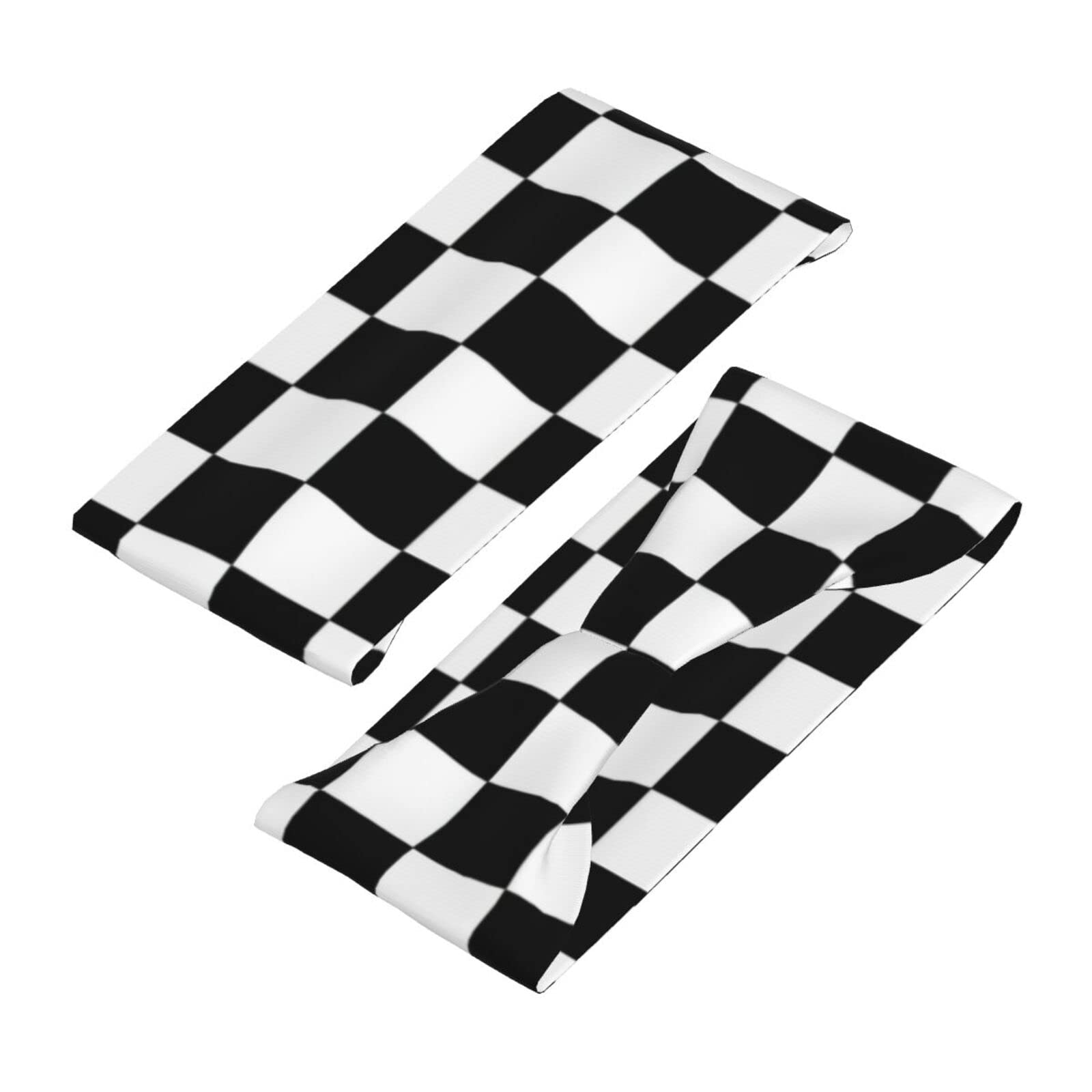 Black White Race Checkered Flag Pattern Fitness Exercise Headband Unisex Yoga Non-Slip Quick-Drying Fitness Headband One Size