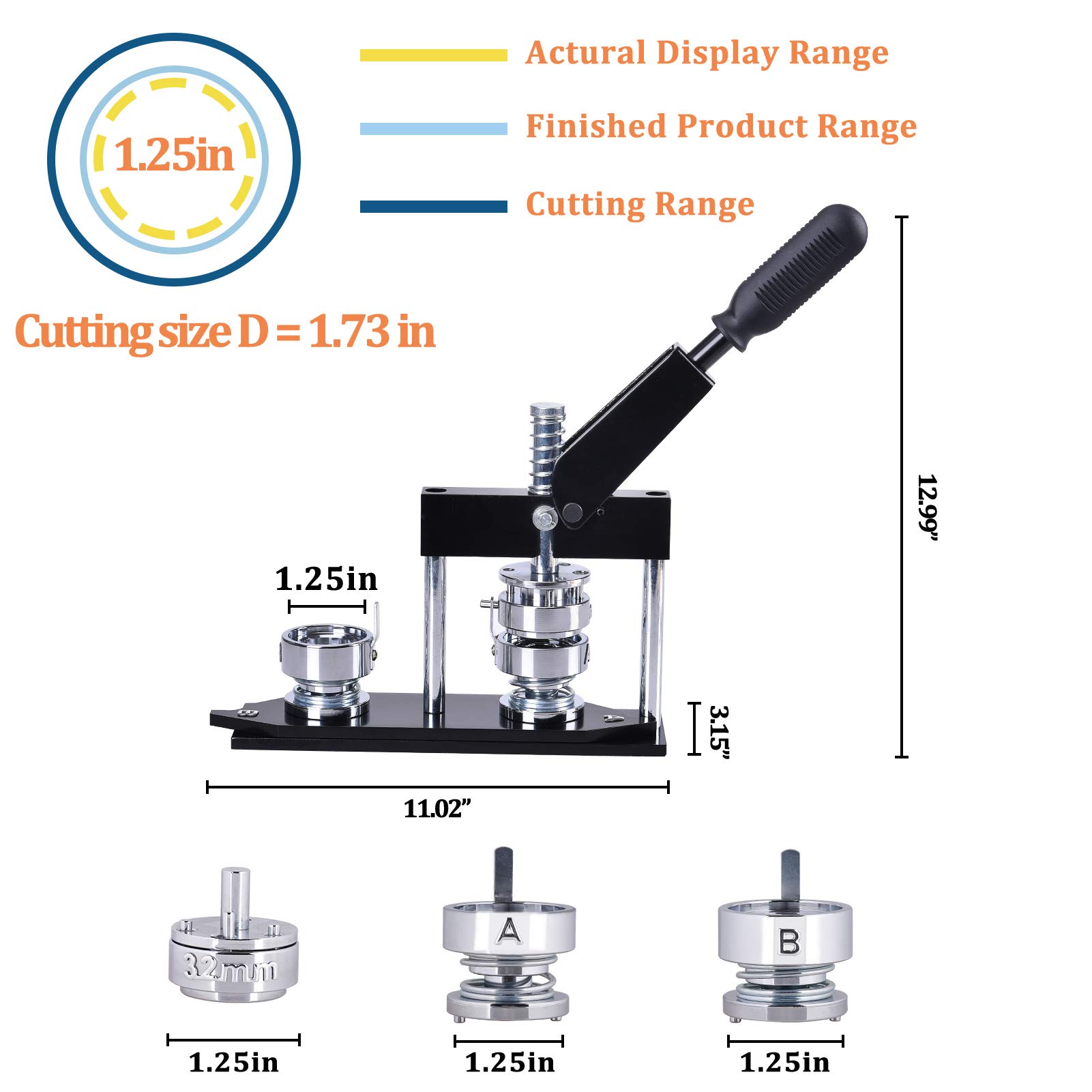 Button Maker Machine Button Press Button Pin Maker Machine Badge Maker Pin Press Set with 500pcs Free Button Parts + Plastic Circle Cutter (32mm 1¼ in)