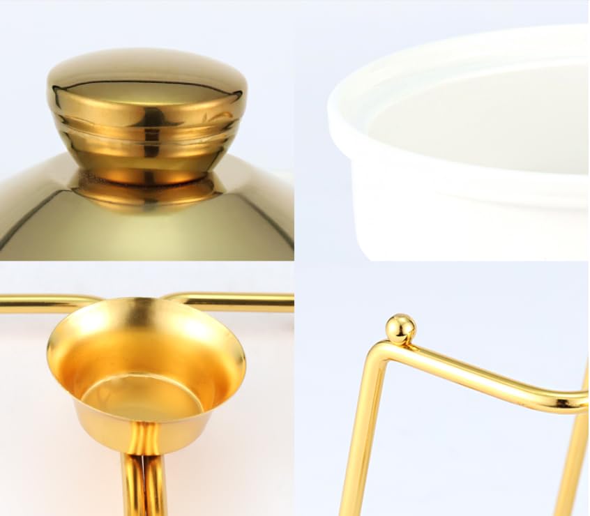 HONHPD Luxury Golden Stainless Steel Ceramics Chafing Dish with Spoon Dish Buffet Server Food Warmer Chafing (4-Quart Capacity)