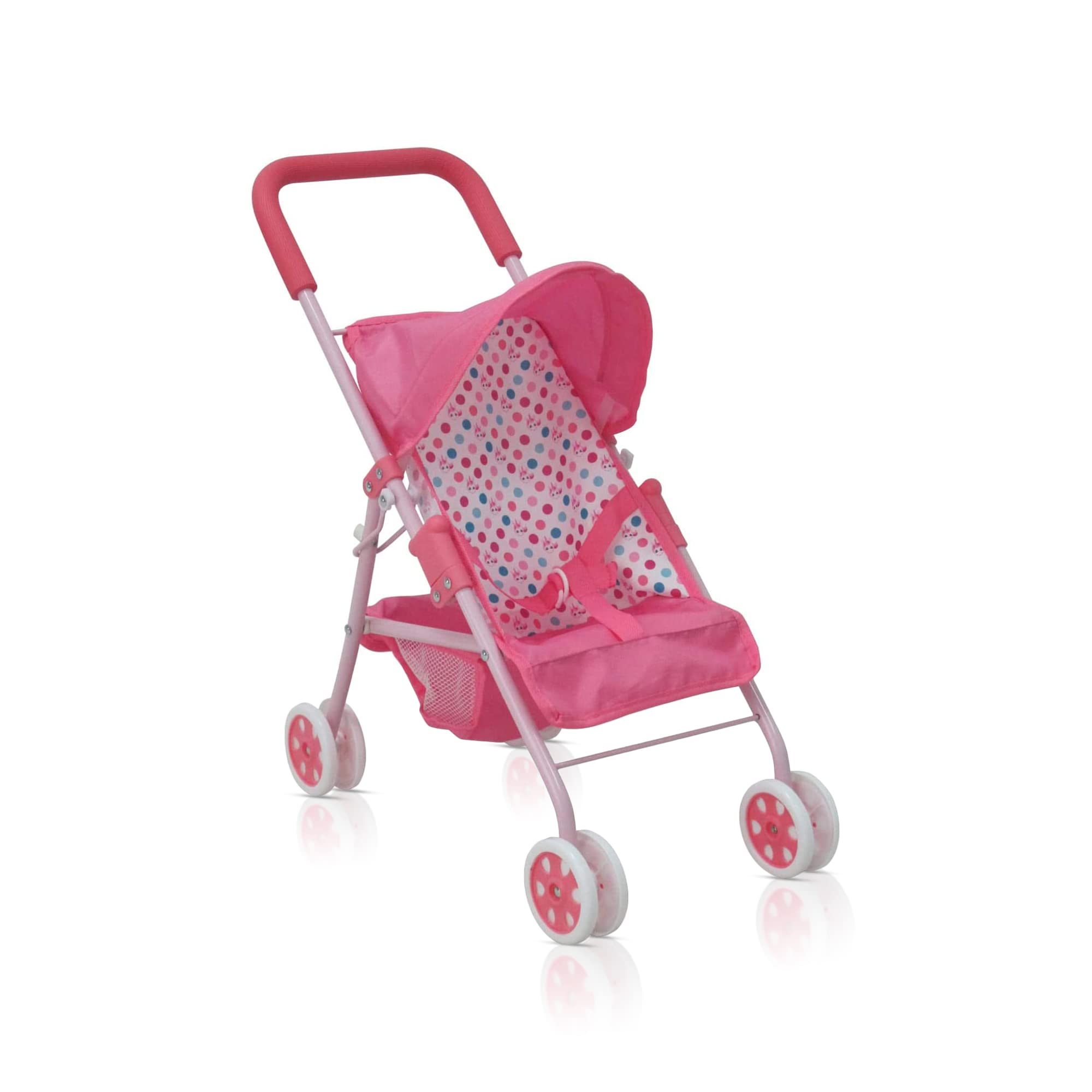 KOOKAMUNGA KIDS Baby Doll Stroller | Easy Fold Pram | with Retractable Canopy, Storage Basket, Doll Safety Harness and Comfort Grip Handlebar (Pink Unicorn)