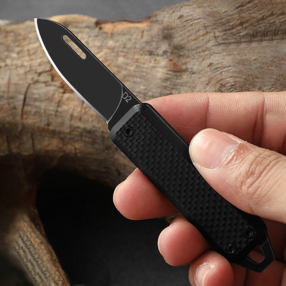 Caressolove G10 Small Pocket Knife For Men, Extremely Sharp D2 Steel Keychain EDC Blade, Multifunction Mini Package Opener Little Knife, Portable Lightweight Folding Tiny Pocketknife