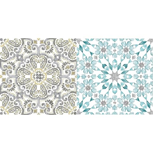 FloorPops FP2947 Antico Peel & Stick Floor Tiles, Multicolor & FP2949 Radiance Peel & Stick Floor Tiles, Blue