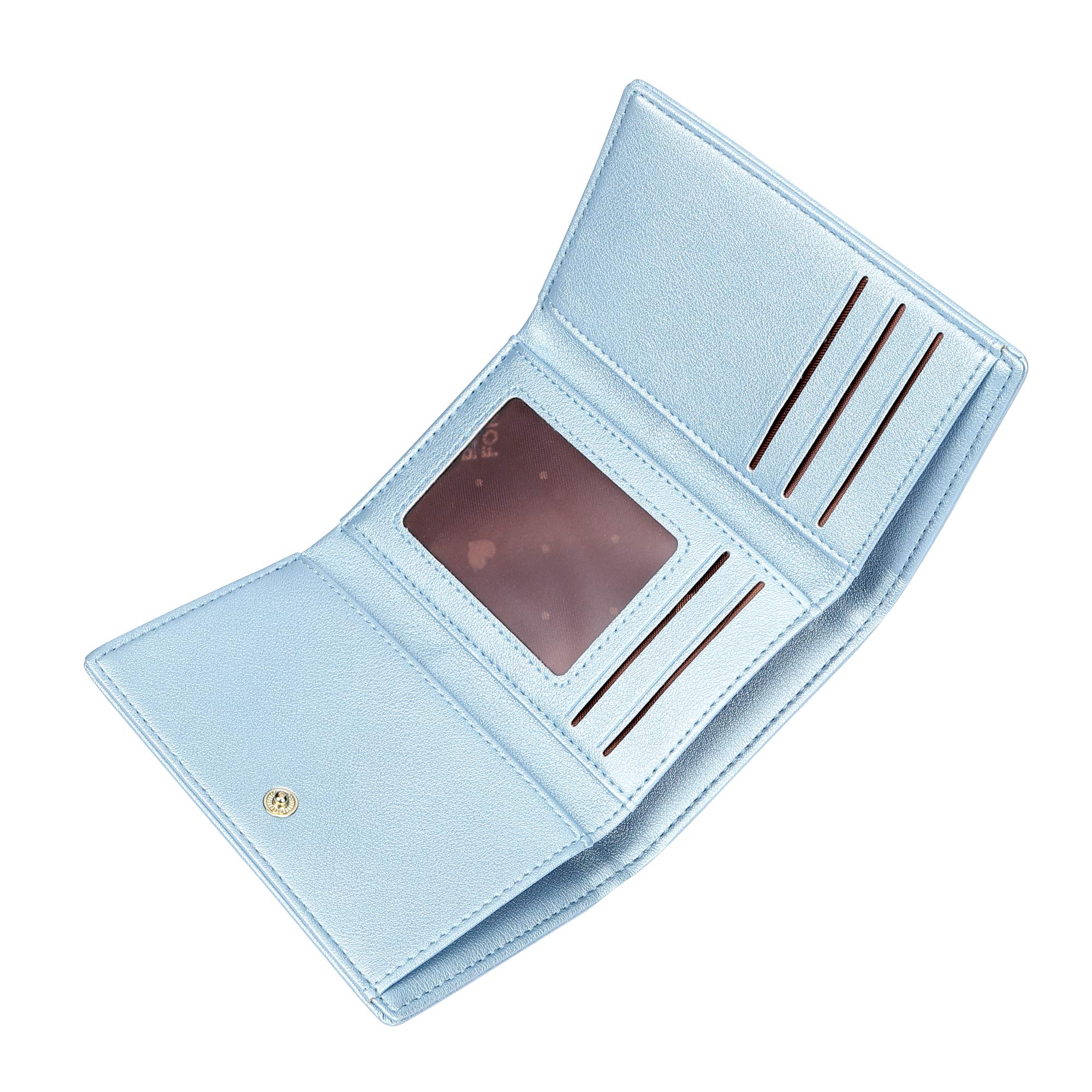 Women Short Small trifold Wallet Leather Changes ID Coin Cards Wallet, Sky Blue