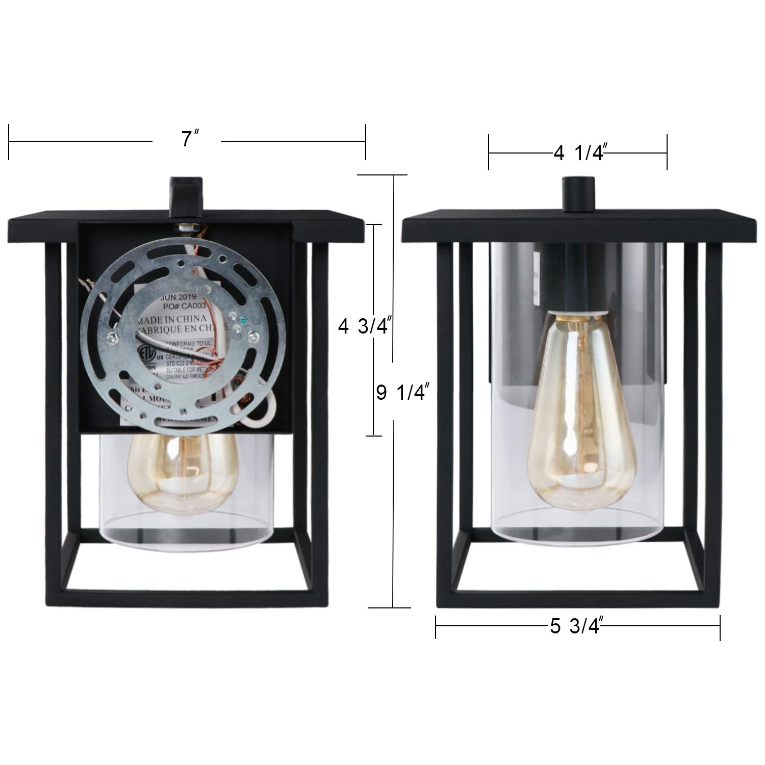 c cattleya Porch Light Outdoor Wall Lantern Sconce 1-Light Matte Black Armed Sconce with Clear Glass Shade for Exterior Patio Garage Garden Hallway