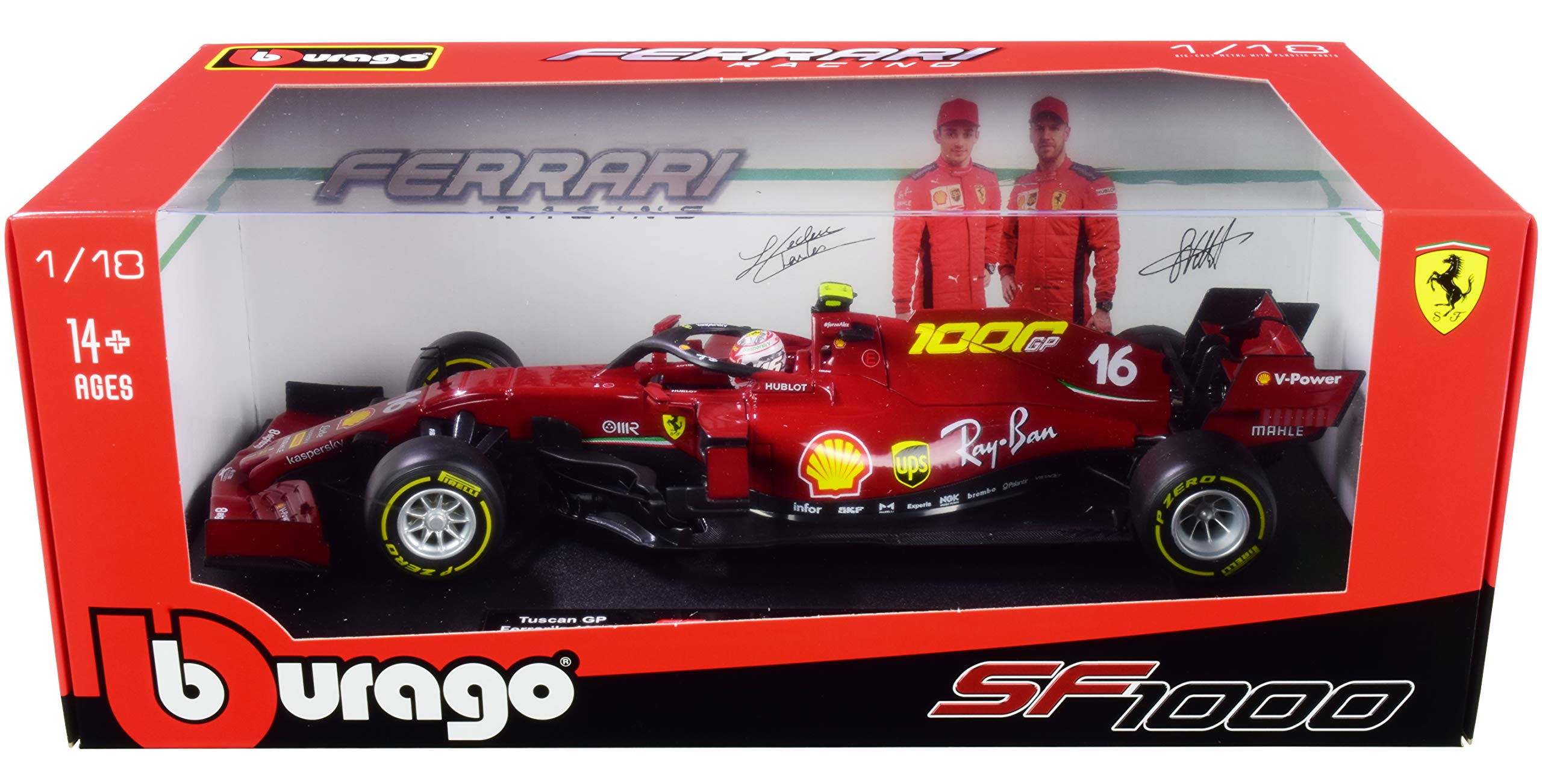 Bburago Cars Ferrari SF100016 Charles Leclerc Tuscan GP Formula One F1 (2020) Ferrari's 1000th Race 1/18 Diecast Model Car by Bburago 16808 CL