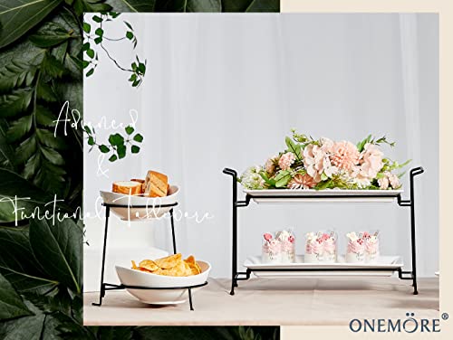 ONEMORE 3 Tier Serving Tray - Collapsible Tiered Stand and Ceramic Serving Platters - Cross Bars Included - White