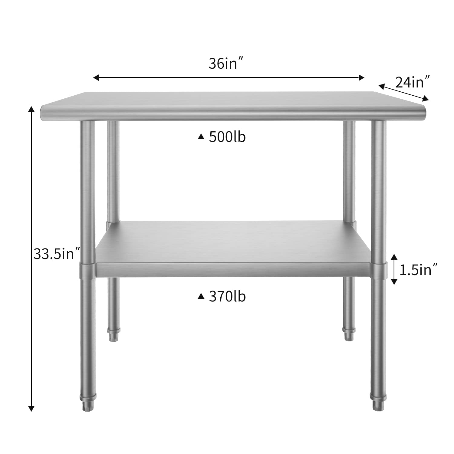Boiarc Stainless Steel Table 36×24 Inch, NSF Heavy Duty Metal Commercial Kitchen Prep & Work Table with Adjustable UnderShelf & Feet for Kitchen & Dining Room Warehouse