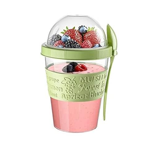 GanoOne Breakfast On the Go Cups, Take and Go Yogurt Cup with Topping Cereal or Oatmeal Container, Portable Lux Yogurt Cereal To-Go Container with Top Lid Granola & Fruit Compartment (White)