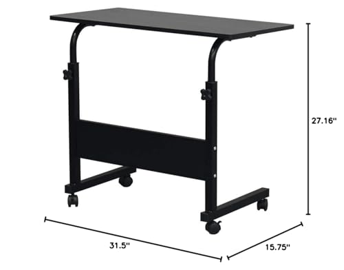 C Table with Wheels for Couch Bed Recliner, Side Table for Couch, Sofa Side Table Desk with Wheels, Tray Table Portable Side Table for Bed, Table Laptop Cart, Height Adjustable Coffee Snack Table
