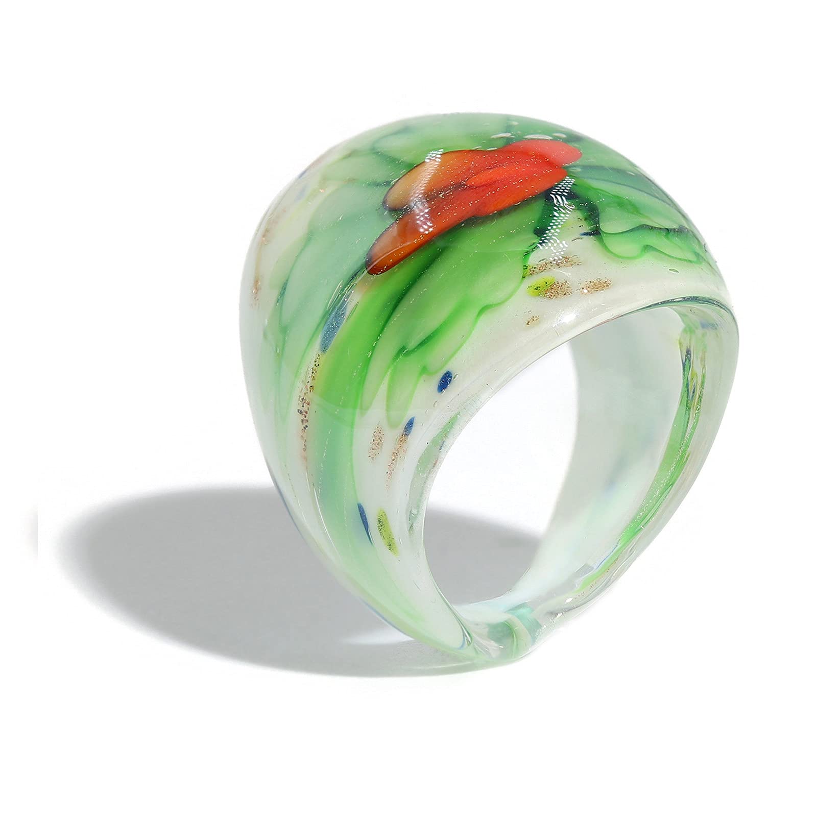 Boho Flower Dome Ring, Retro Chunky Resin Rings, Vintage Wide Thick Knuckle Acrylic Ring, Stackable Ethnic Style Statement Rings for Women Girls-green fl