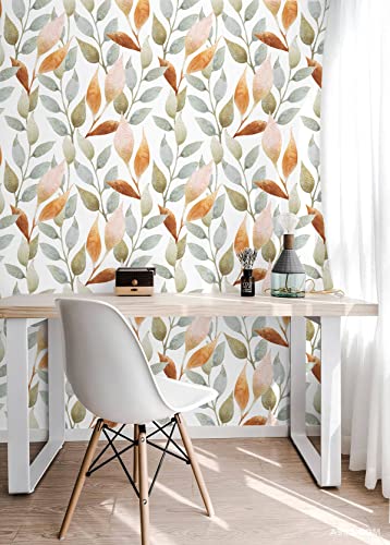 Floralplus Peel and Stick Wallpaper Boho Leaf Stick On Wallpaper Removable Textured Wallpaper Pull and Stick Contact Paper for Cabinet Bathroom Nursery Home Decor 17.7in x 118in