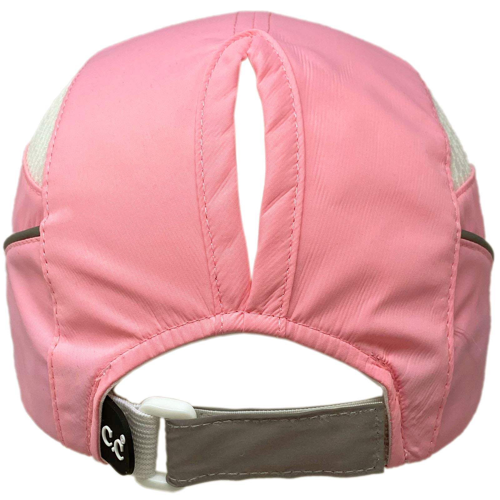 C.C Sports Active Ponytail Messy Buns Ponycaps Baseball Visor Cap Dad Hat (Pink/White)