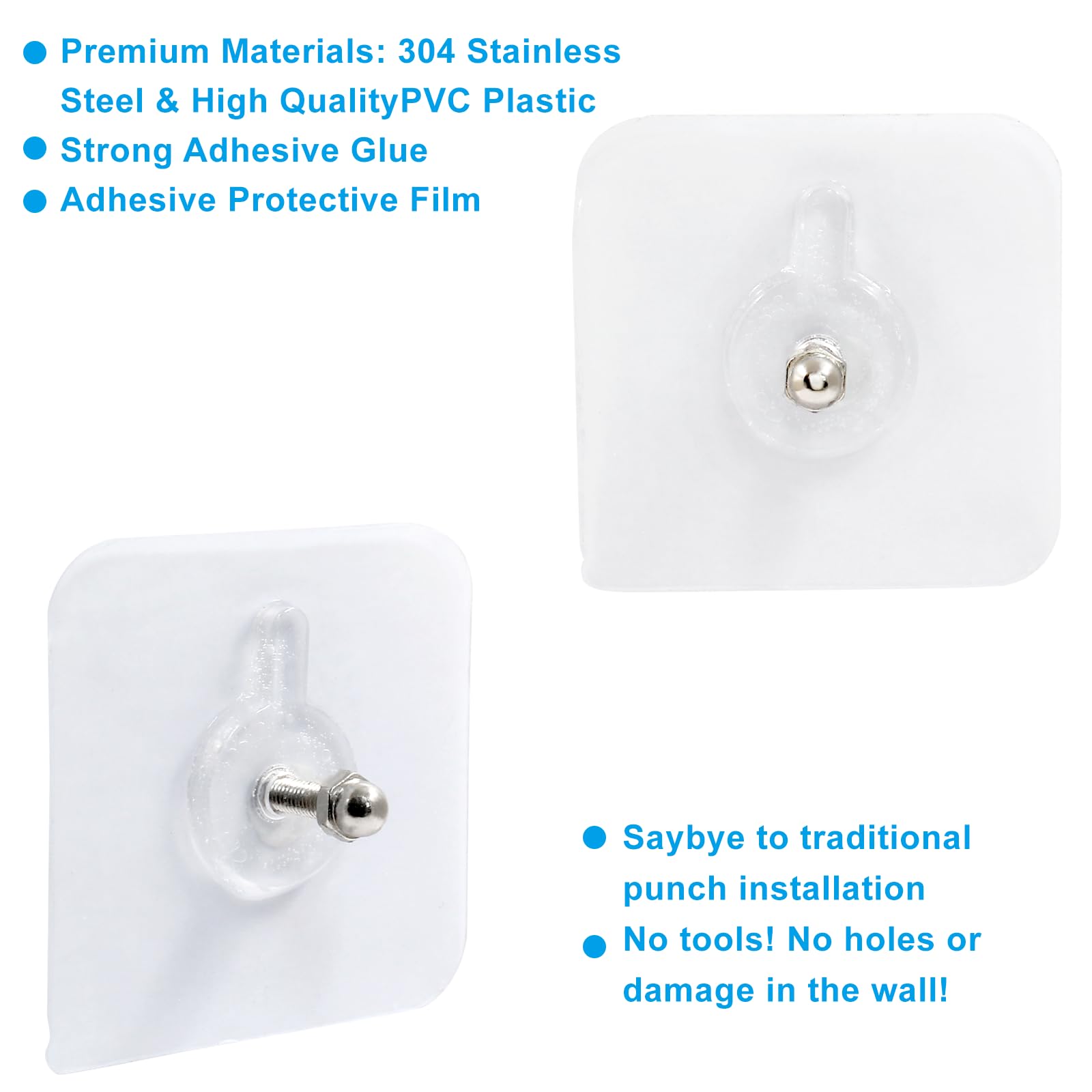 Hitefu 20pcs Self-Adhesive Hooks, Heavy Duty Wall Hooks for Hanging, Screw Free Sticker, Waterproof Picture Hanging Hooks Seamless Screws for Wall Mount, Reusable for Kitchen, Bathroom, Home, Office