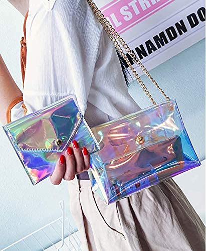 Women's PVC Holographic Cross Body Purse Shoulder Bag Clear Bag with Small Interior Bag