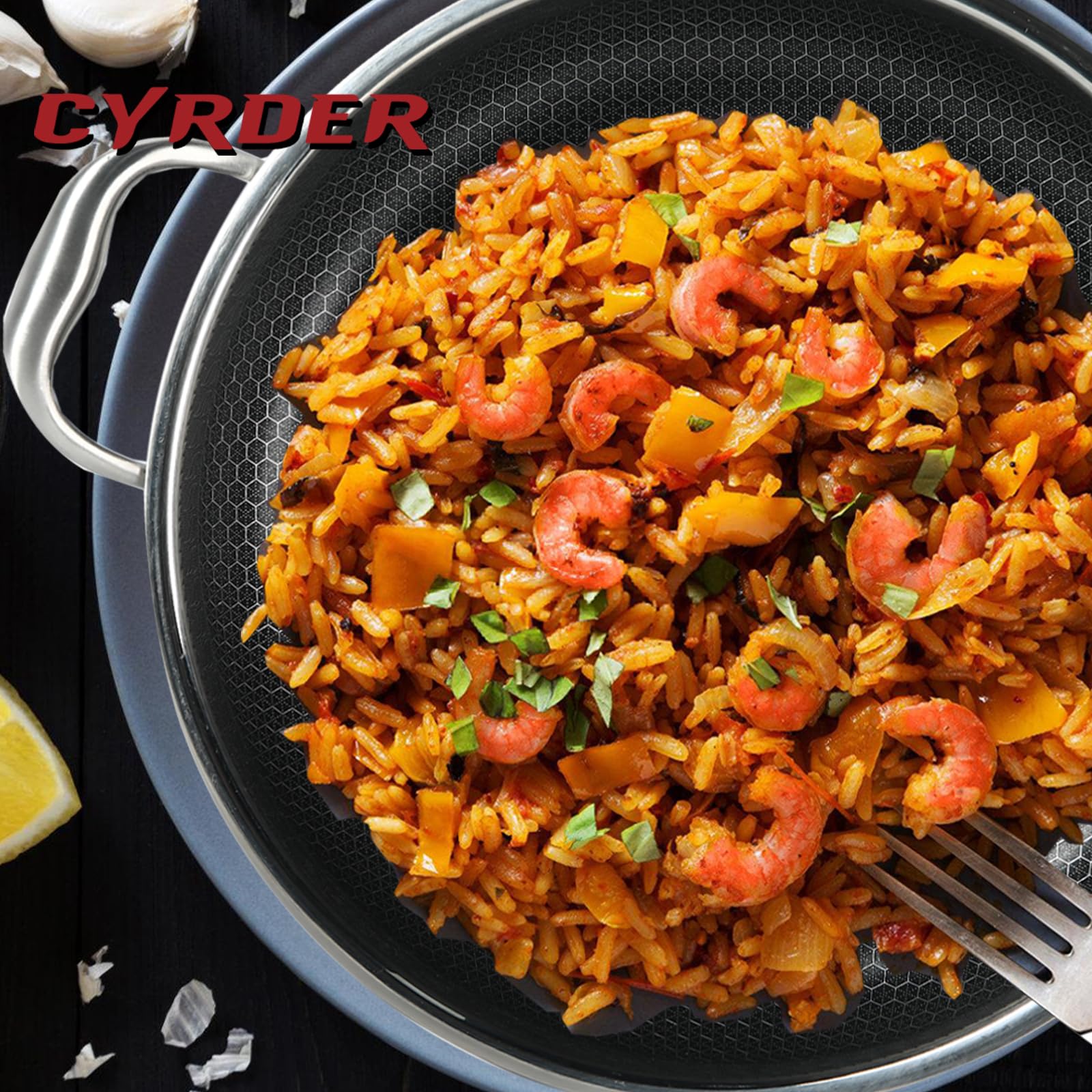Cyrder Hybird Nonstick Deep Frying Pan-13.5inch 316L Stainless Steel Sauté Pan and Lid