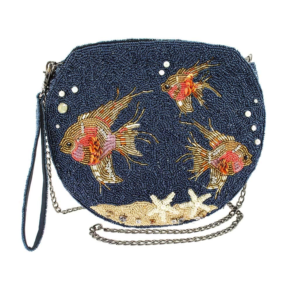 Mary Frances No Filter Goldfish Bowl Beaded Crossbody Handbag, Blue