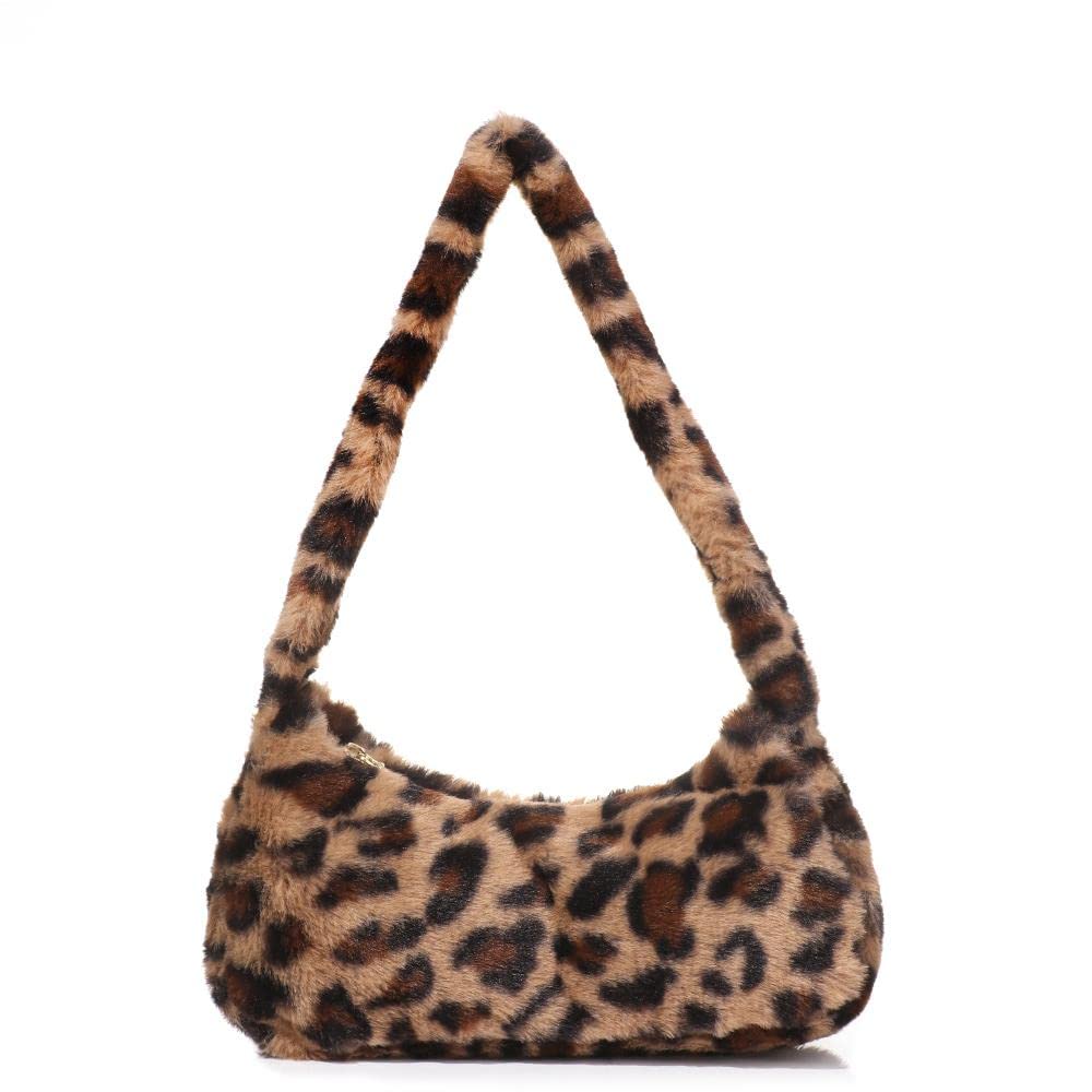 Cofordos Women Cute Soft Plush Leopard Print Clutch Handbag Shoulder Bag Crossbody Purse(leopard)