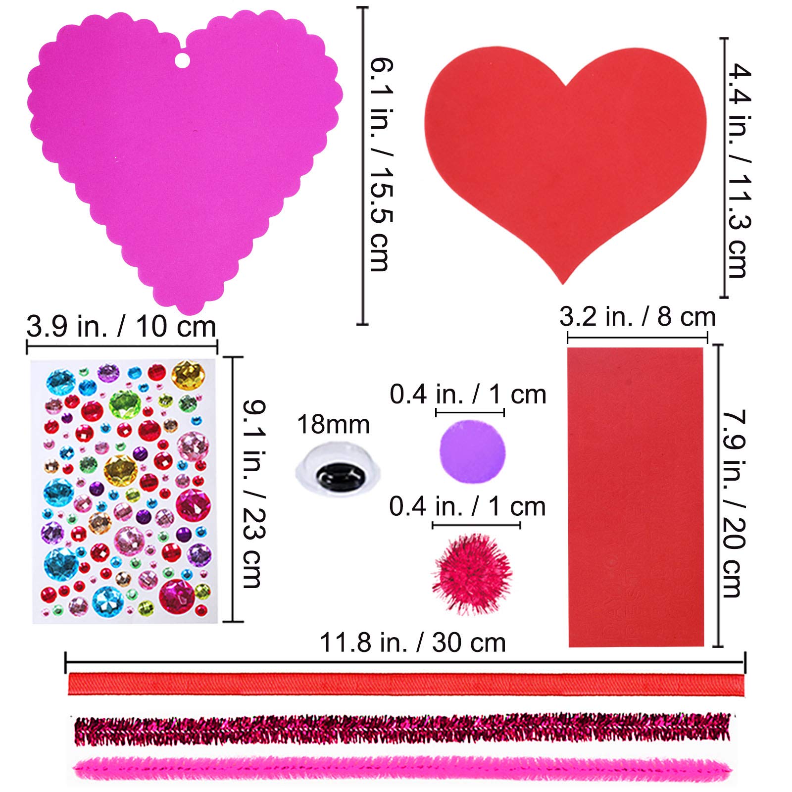 Winlyn 24 Sets Valentine's Day Heart Ornaments Decorations DIY Foam Heart Valentine Craft Kits Assorted Foam Heart Shapes Stickers Pom-poms Googly Eyes for Kids Classroom Art Activity Gift Exchange
