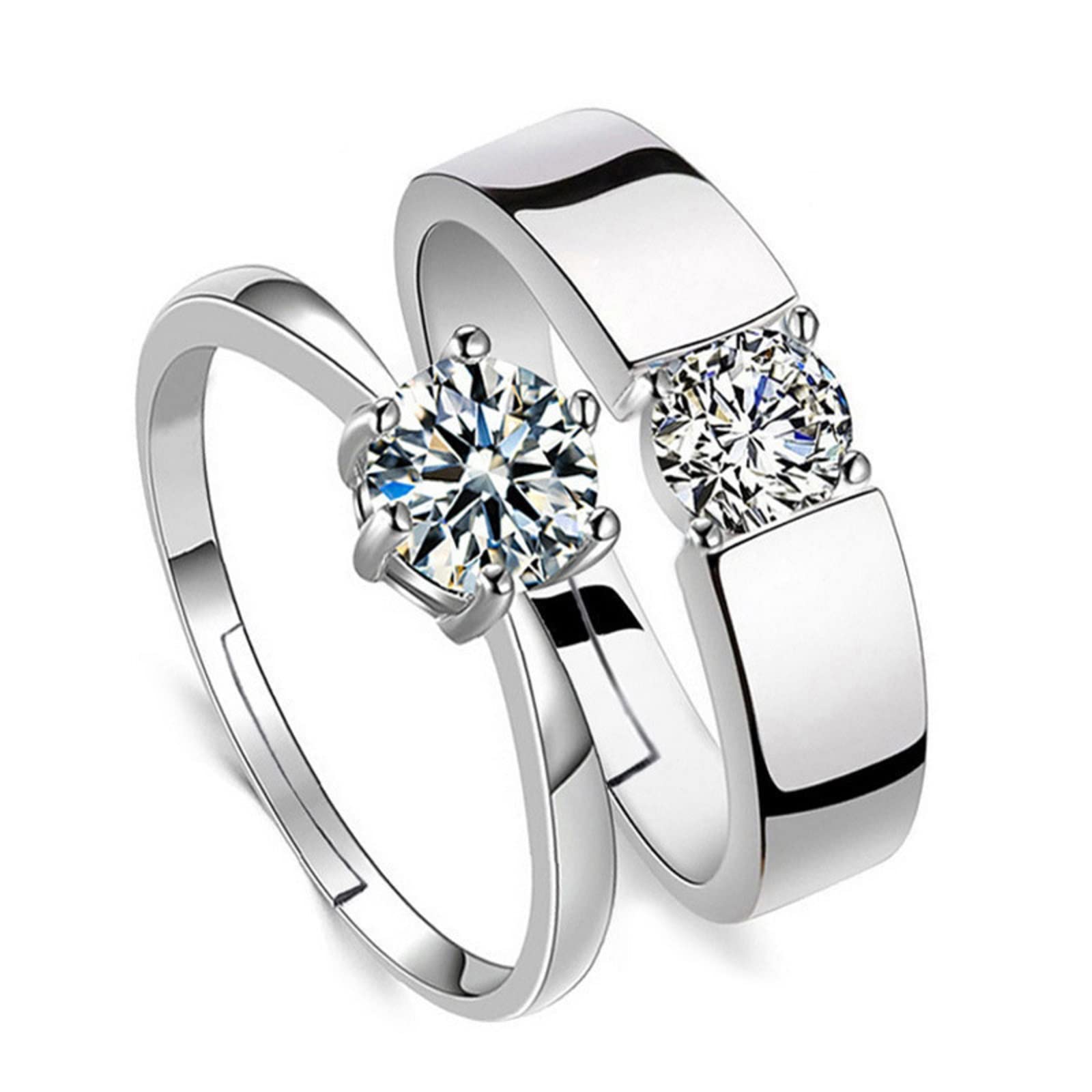 Chanjiso Platinum Pair Rings Open Zircon Couple Ring Female Niche Moissanite Silver Plated Ring (Zircon Couple Ring)