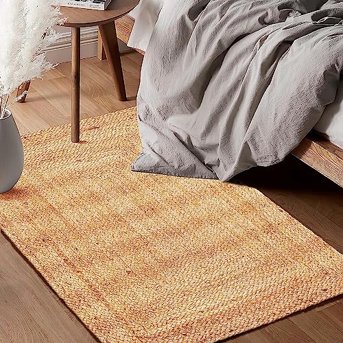 KEMA 2x3 Feet Handwoven Jute Braided Area Rug, Natural Yarn - Rustic Vintage Braided Reversible Rectangular Rug- Eco Friendly Rugs for Bedroom, Kitchen, Living Room, Farmhouse