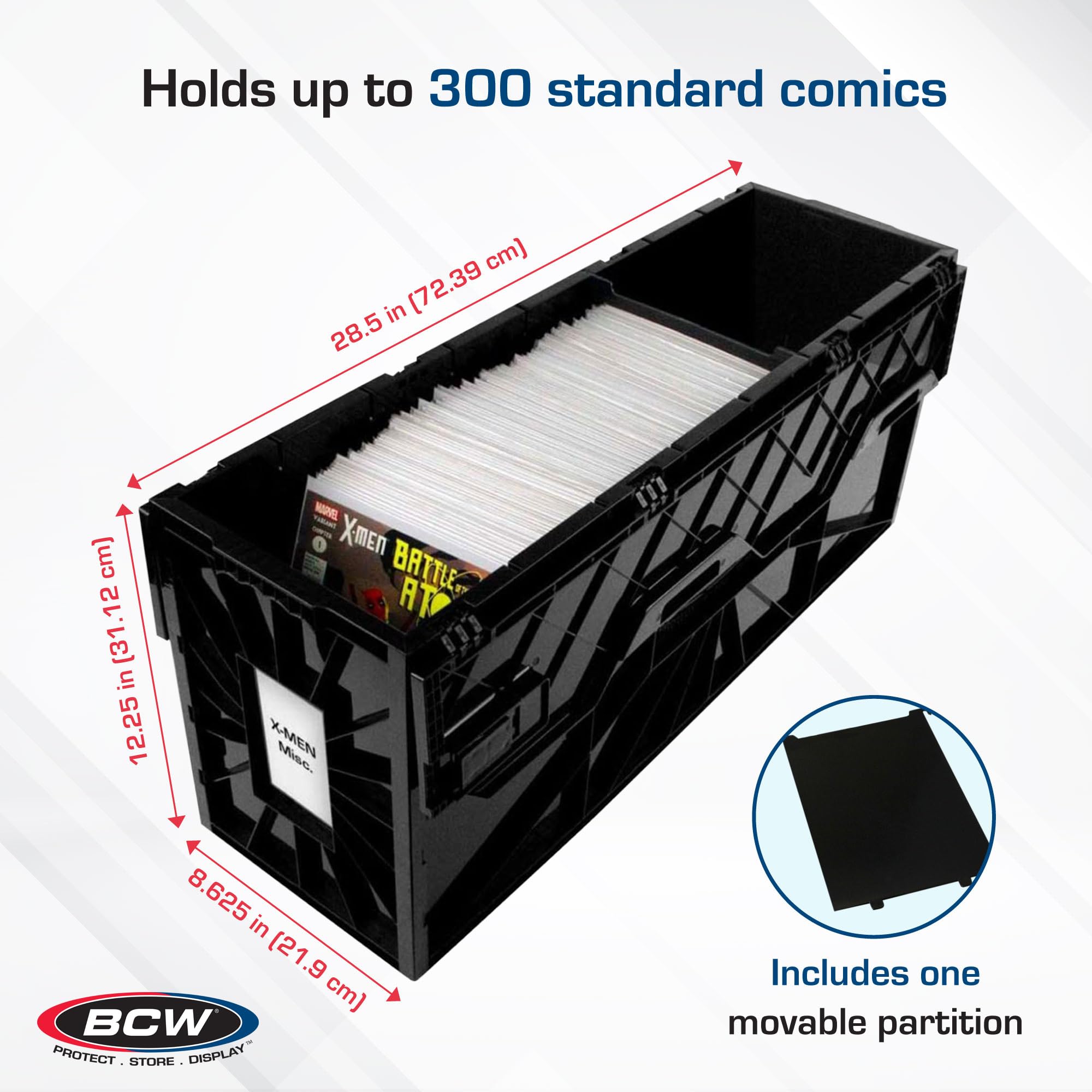 BCW Bin - Modern Storage Box, Holds 300 Comics, Black, Acid Free, Plastic, Stackable, Water Resistant, 28.4x12.25x8.625 inches, 1 Count